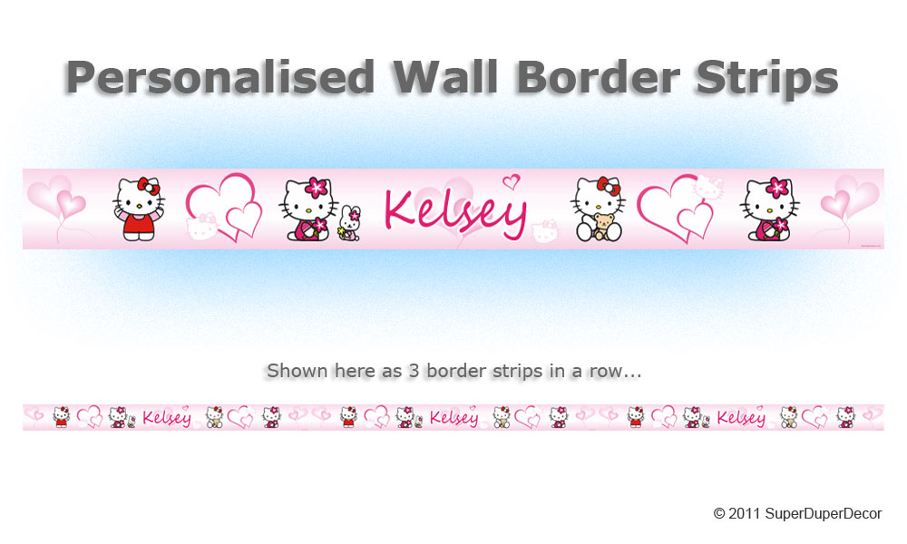 HELLO KITTY PINK HEART girls bedroom WALL BORDER strips | eBay